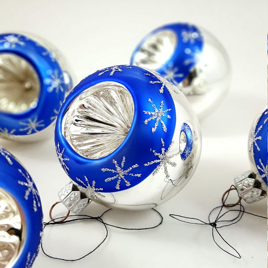 Reflektorkulor ~ 5-pack ~ Blå & Silver ~ Glas - Retrolivet