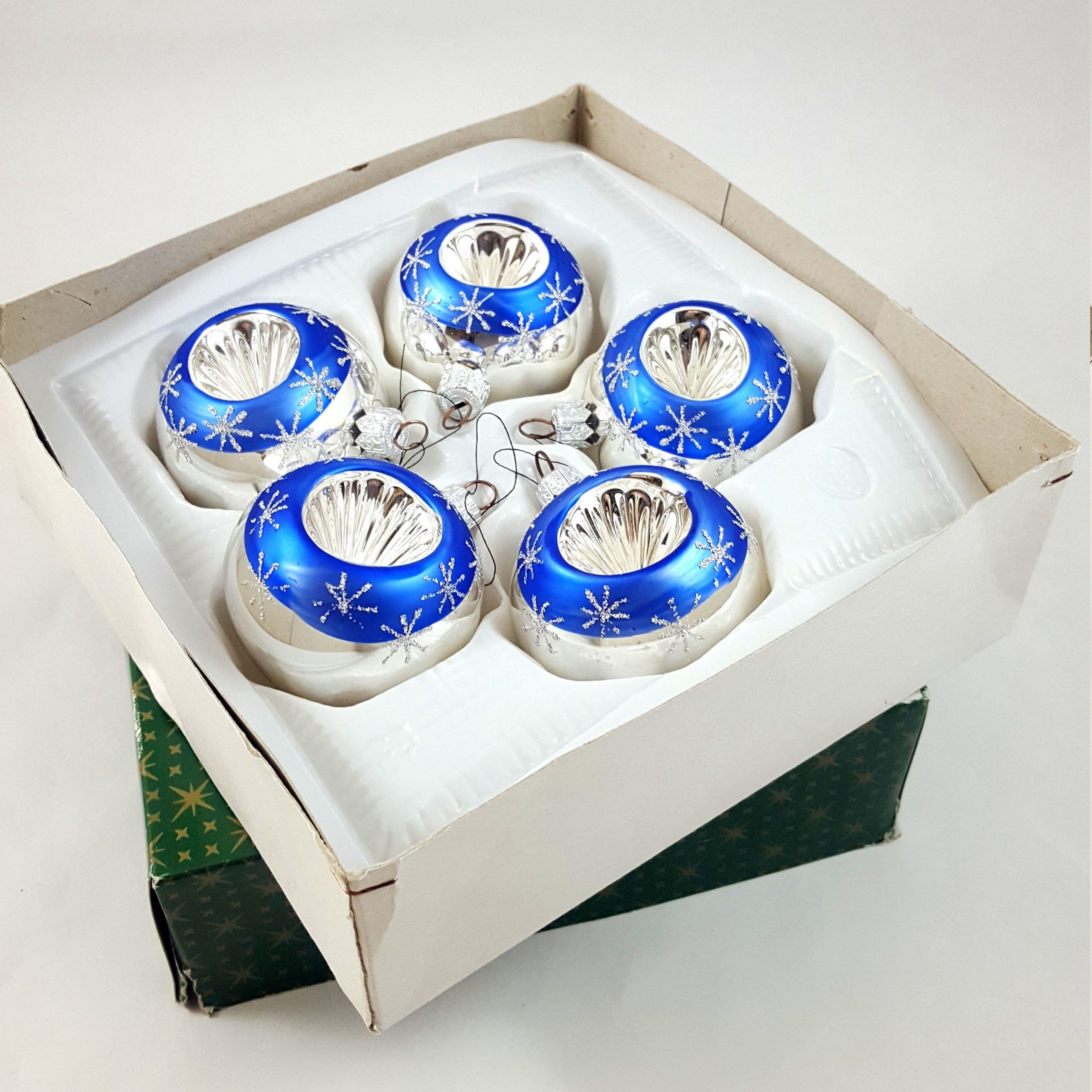 Reflektorkulor ~ 5-pack ~ Blå & Silver ~ Glas - Retrolivet